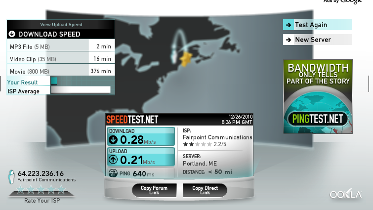 @myfairpoint: this is our DSL speed (3 mbps account); techs have ...
